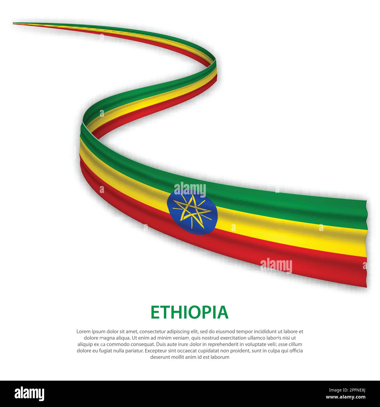 Waving ribbon or banner with flag of Ethiopia. Template for ...