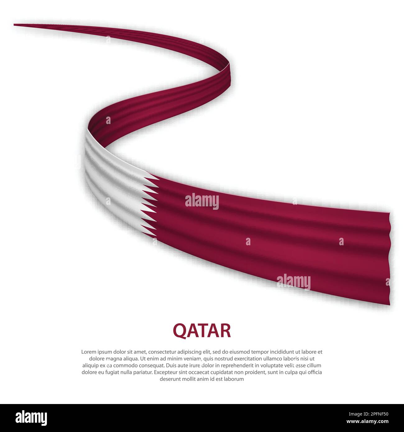 Waving ribbon or banner with flag of Qatar. Template for independence ...
