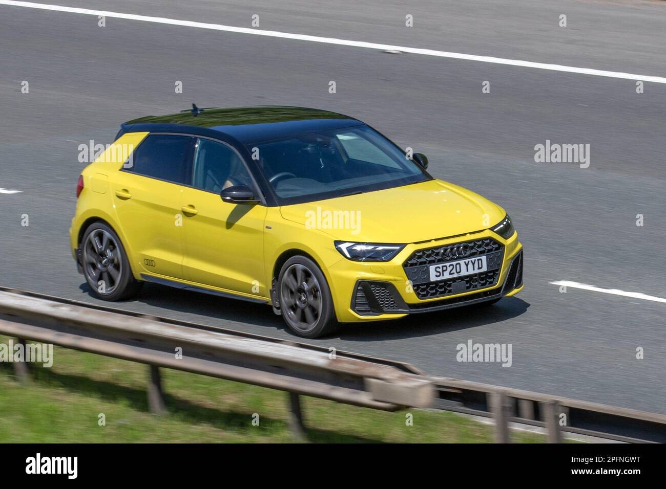 2020 (20) Yellow AUDI A1 S Line Style ED 35 TFS; travelling on the M61 ...