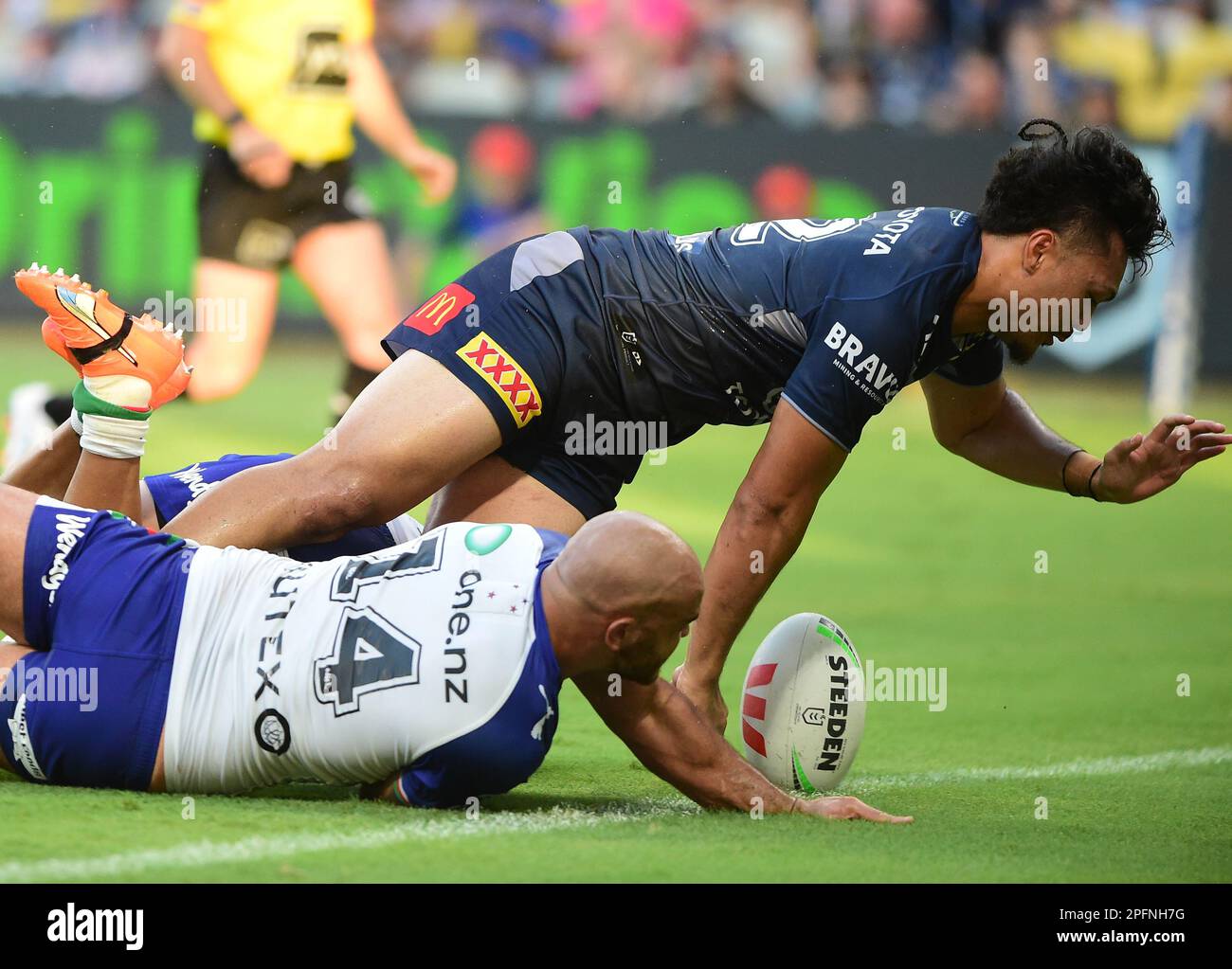 Jeremiah Nanai of the Cowboys goes close to scoring during the NRL ...