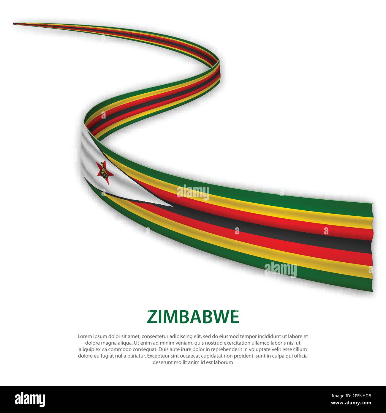 Waving ribbon or banner with flag of Zimbabwe. Template for ...