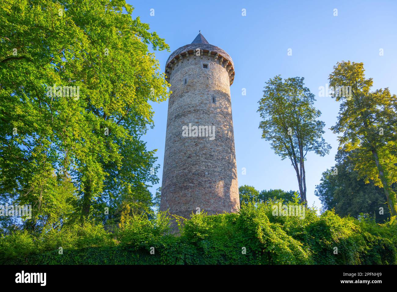 Ancient round stone tower Jakobinka. A remnant of the extinct medieval ...