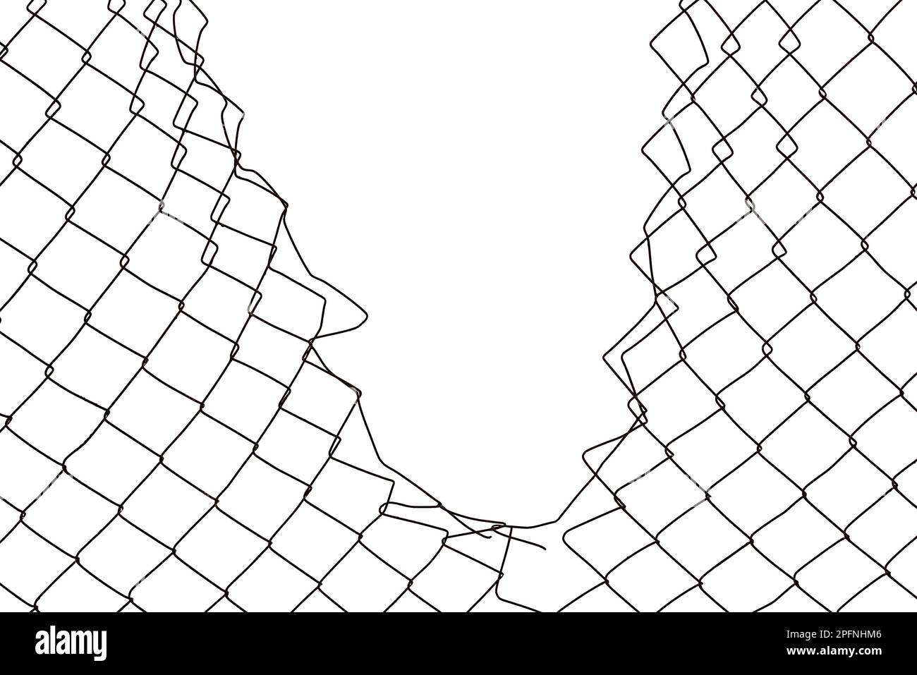 The texture of the metal mesh. Torn, destroyed, broken metal mesh on a ...