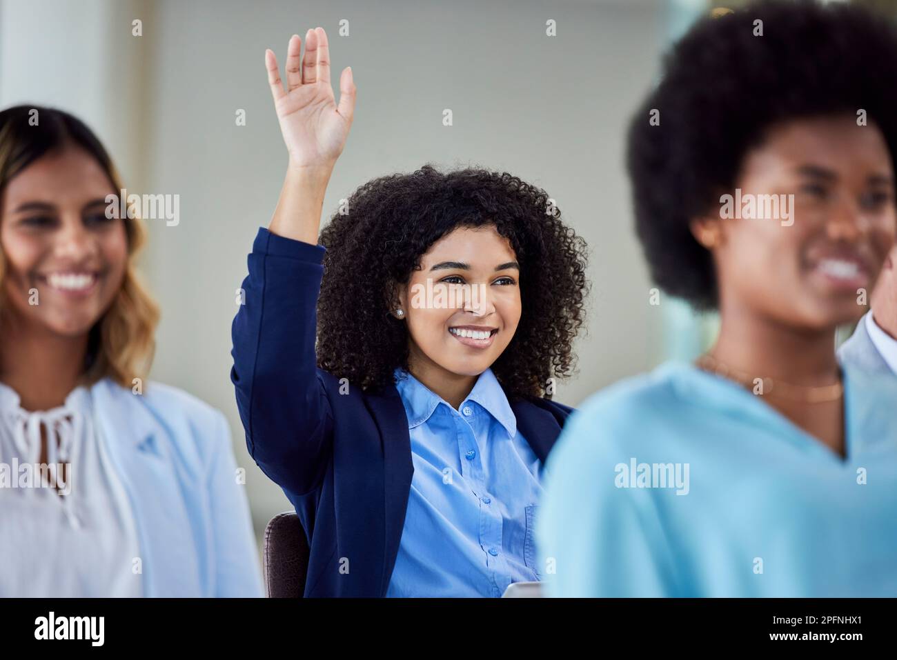 Business woman, presentation and question for idea, answer or FAQ in ...