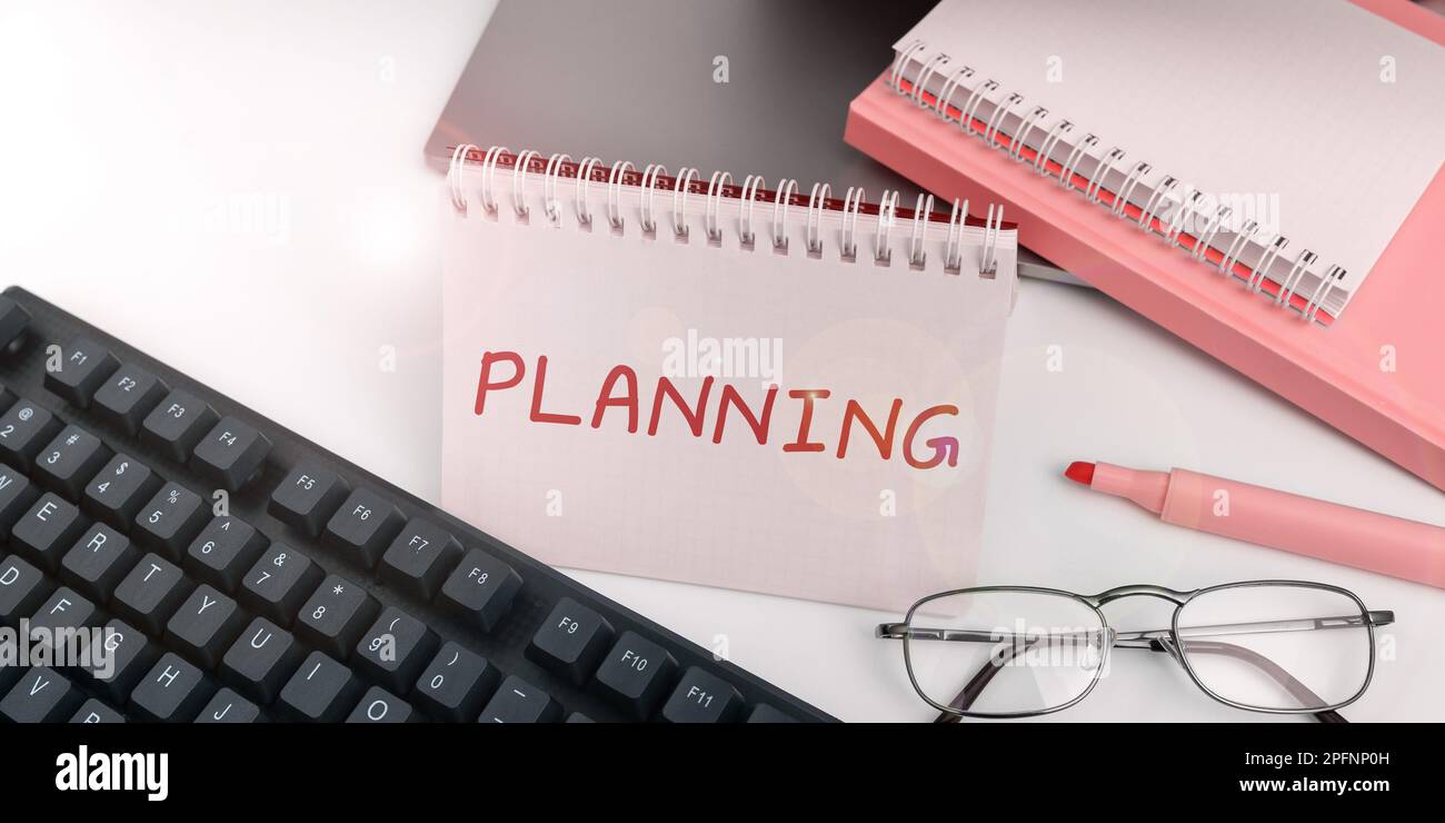 Hand writing sign Planning. Business approach process of thinking about ...