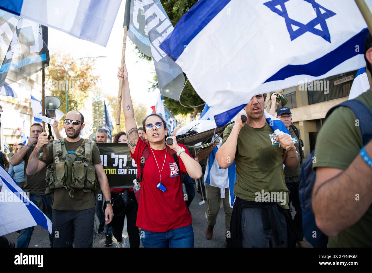 Israel. 16th Mar, 2023. Israeli reserve soldiers against the judicial ...