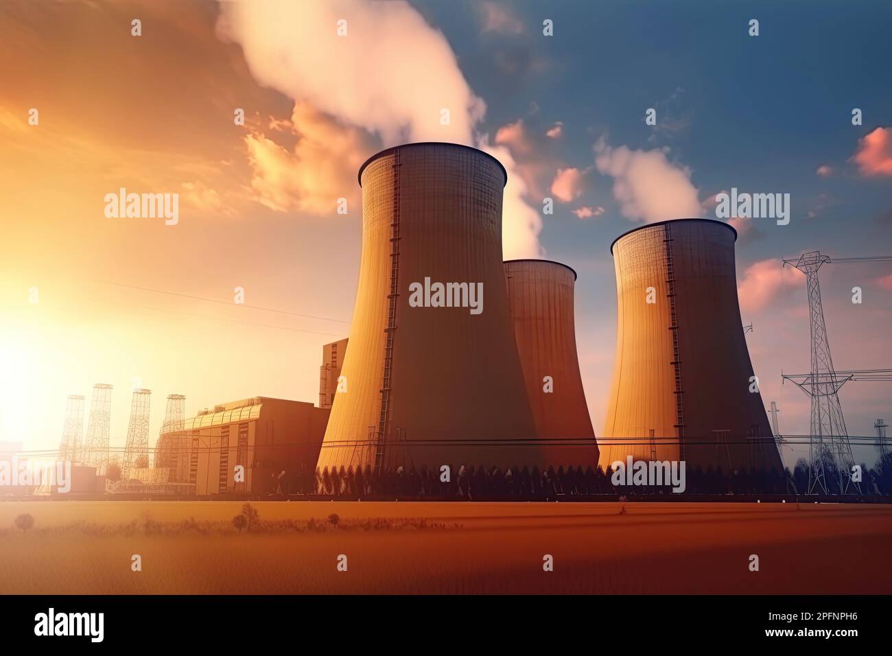 Nuclear power plant generates clean energy through nuclear. Safe and ...