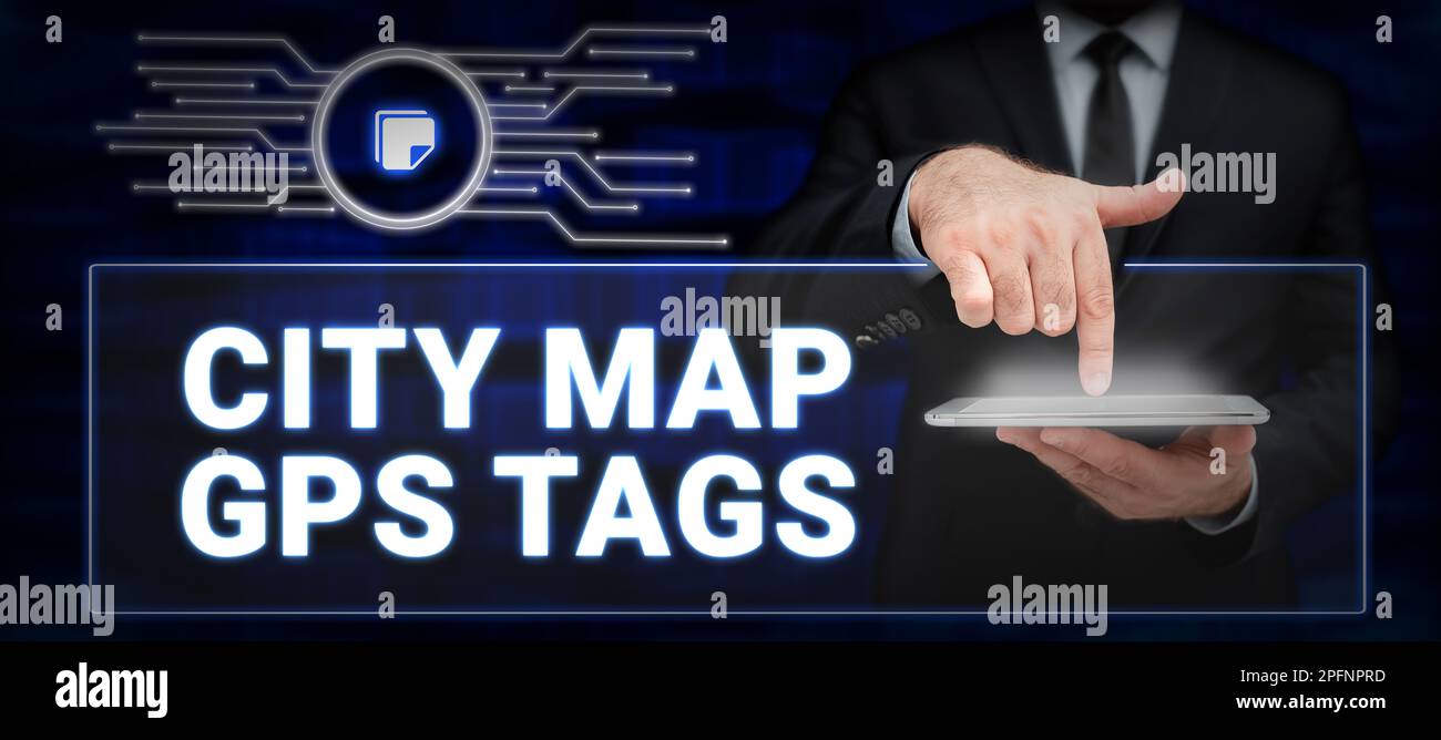 Hand writing sign City Map Gps Tags. Word for global positioning system ...