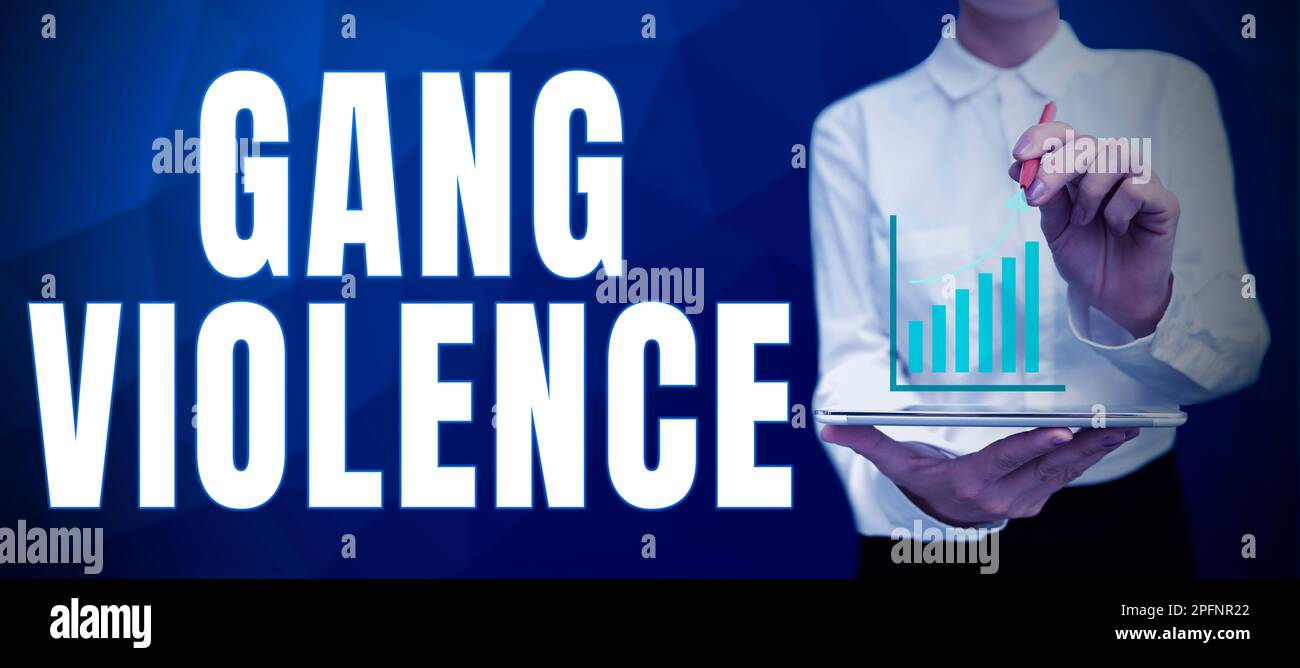 Hand writing sign Gang Violence. Business approach infringement of the ...