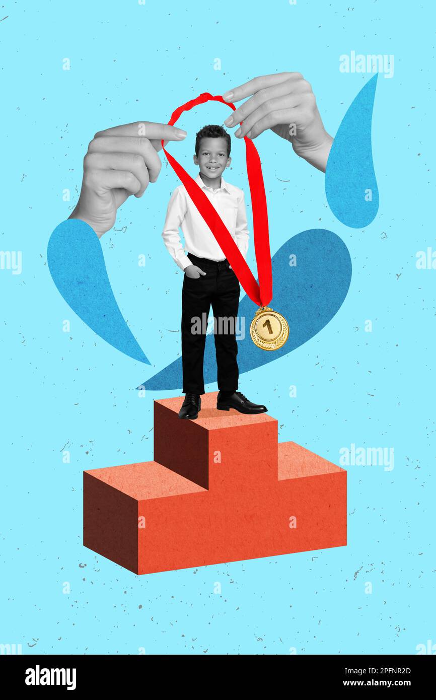 Exclusive magazine picture sketch collage image of confident small kid ...