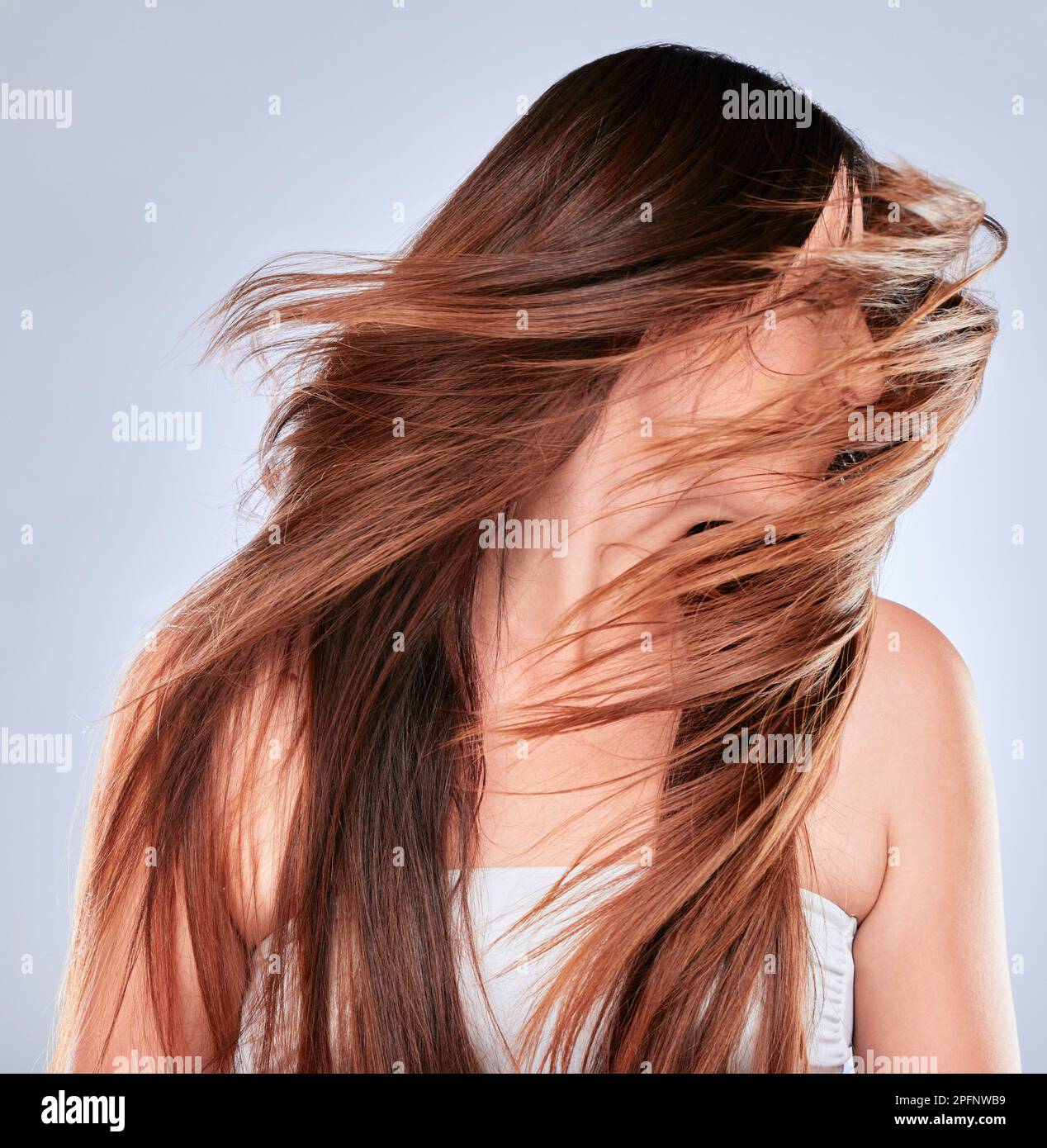Hair flip, model and happiness of woman with natural beauty, wellness ...