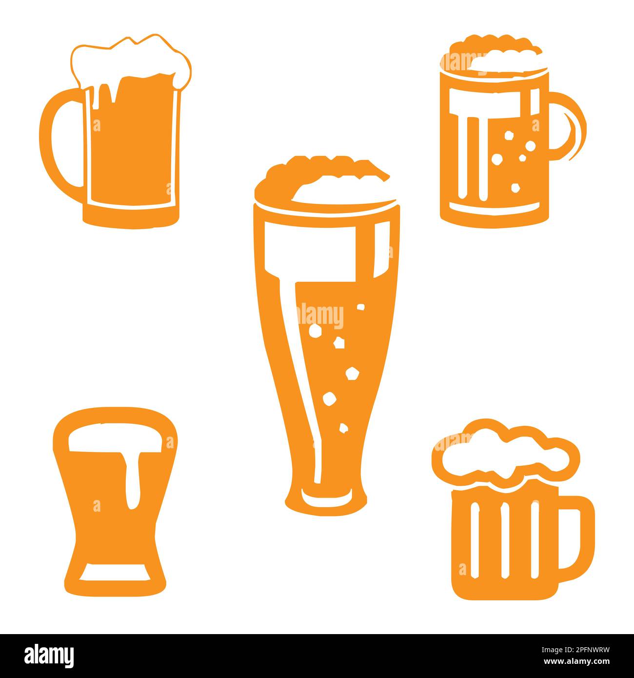 Set Of Different Types Of Beer Glasses And Mugs With Foam. Vector ...