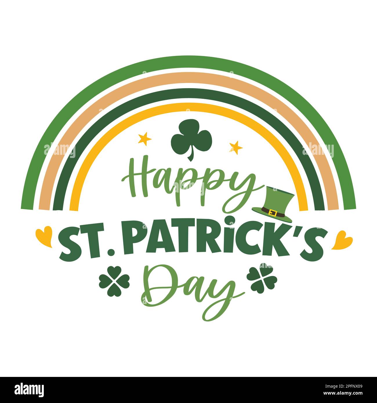 Saint Patrick's Day Typography Decorated With Clover Leaf, Rainbow And ...