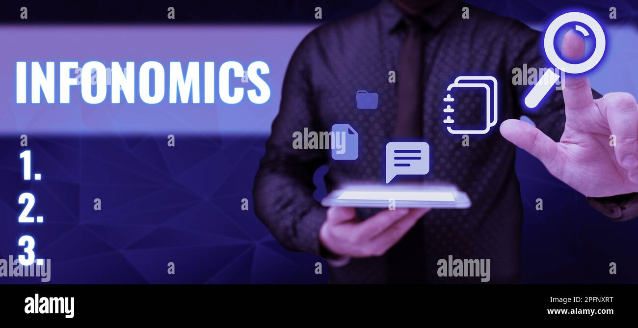 Hand writing sign Infonomics. Business approach visual image used to ...