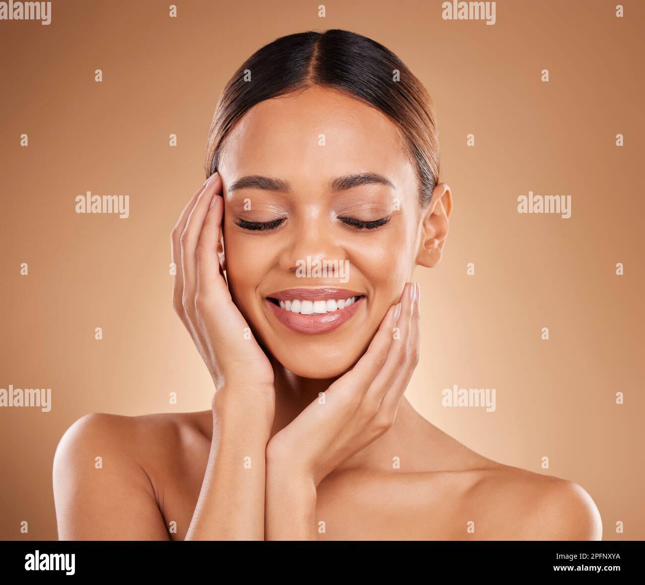Skincare Natural Beauty Smile And Relax Woman With Soft Skin From Facial And Dermatology Self