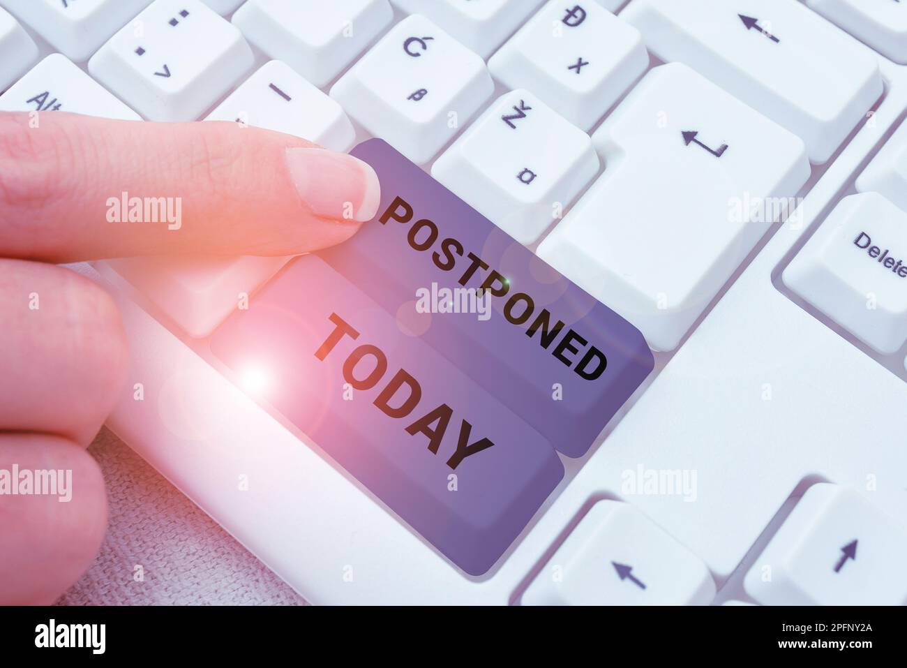 Hand writing sign Postponed. Business concept to place later in order ...