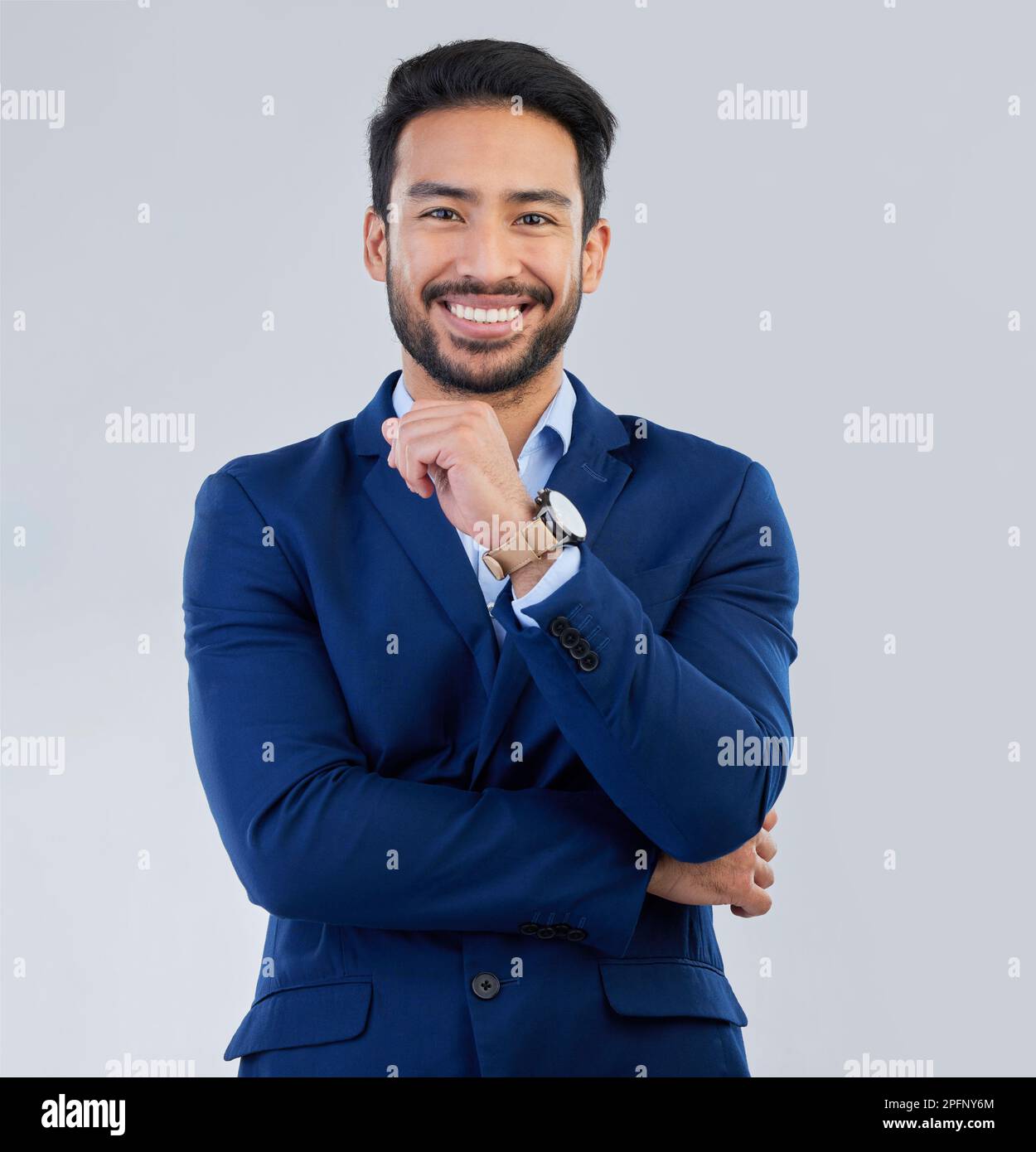 Business man, smile and style portrait in studio for corporate or CEO ...