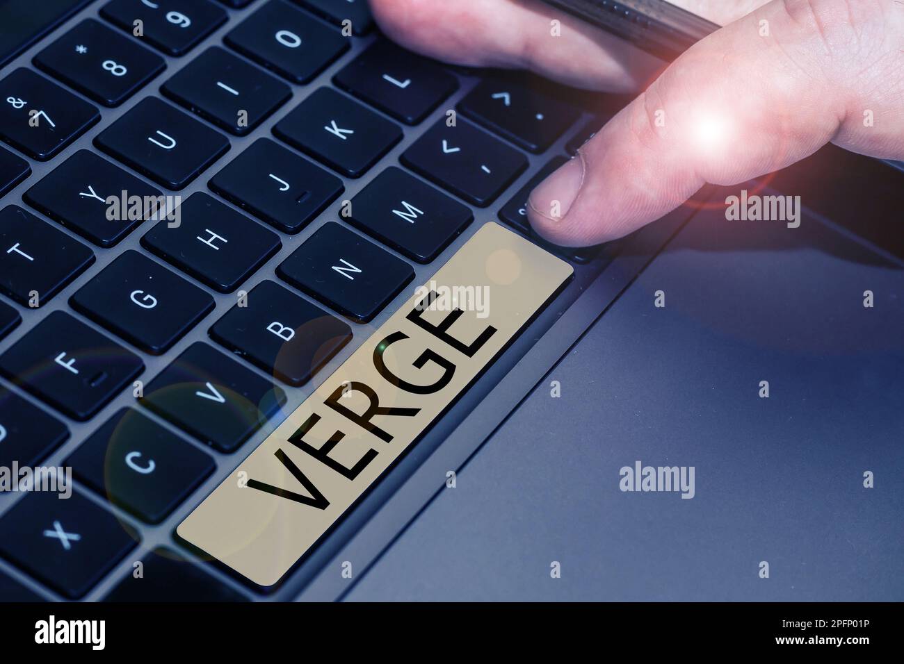 Hand writing sign Verge. Word for extreme limit beyond which something ...