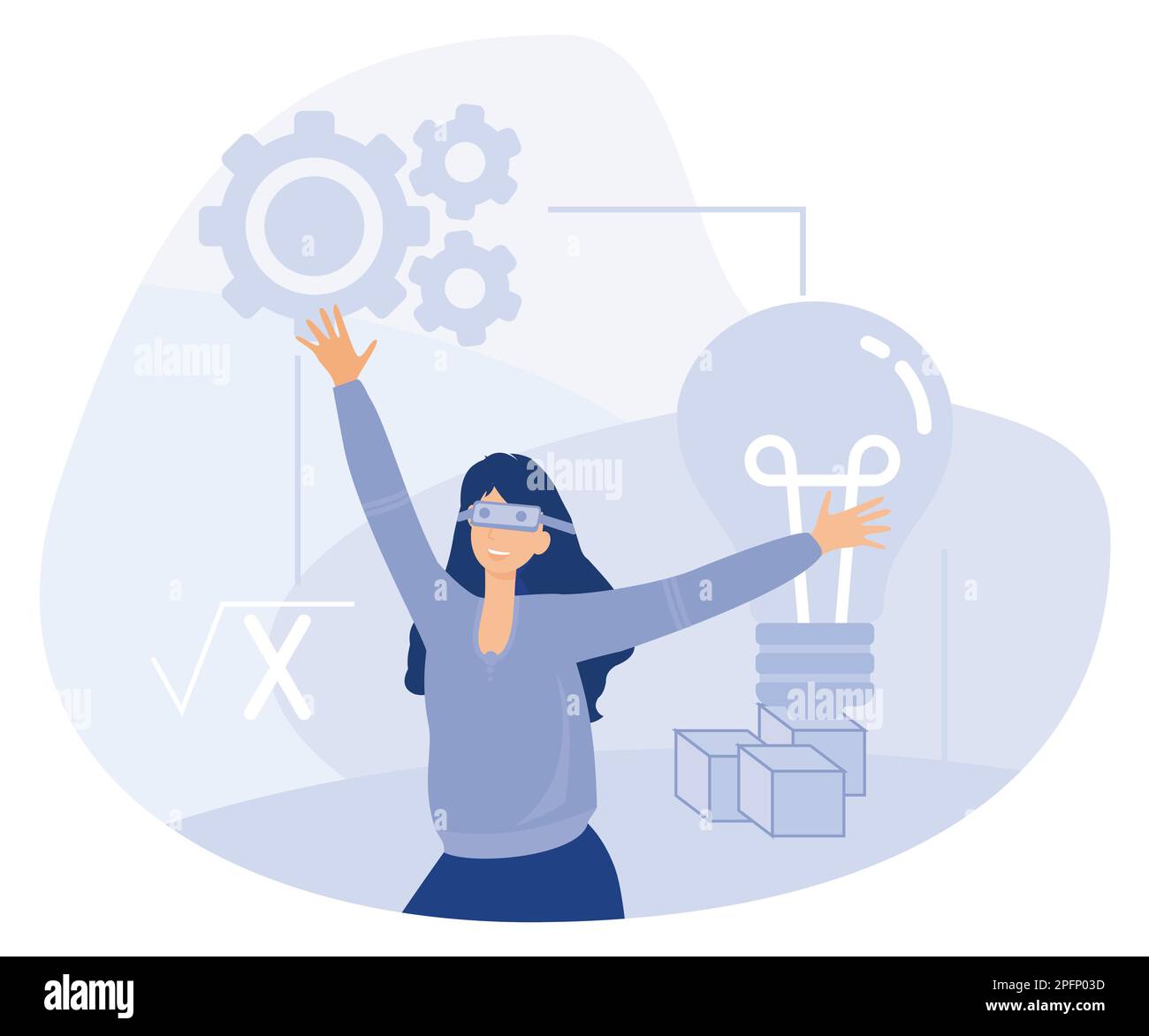 Modern learning concept, smart children, digital device metaphor, flat ...