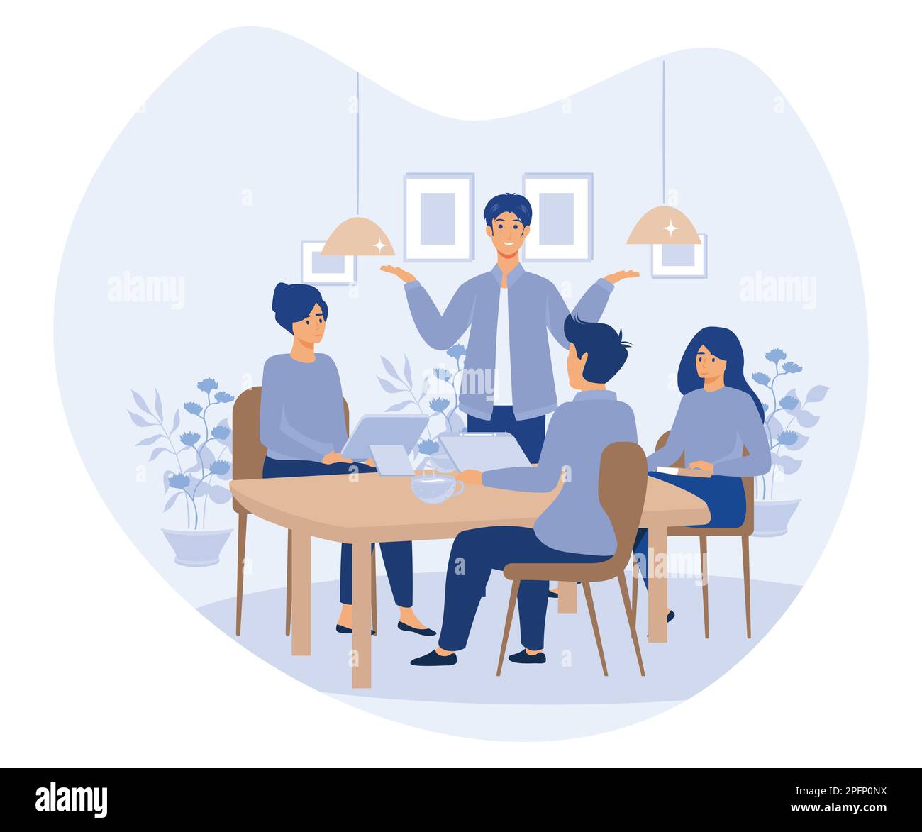 Venture funding concept, Diverse business people meeting in office ...