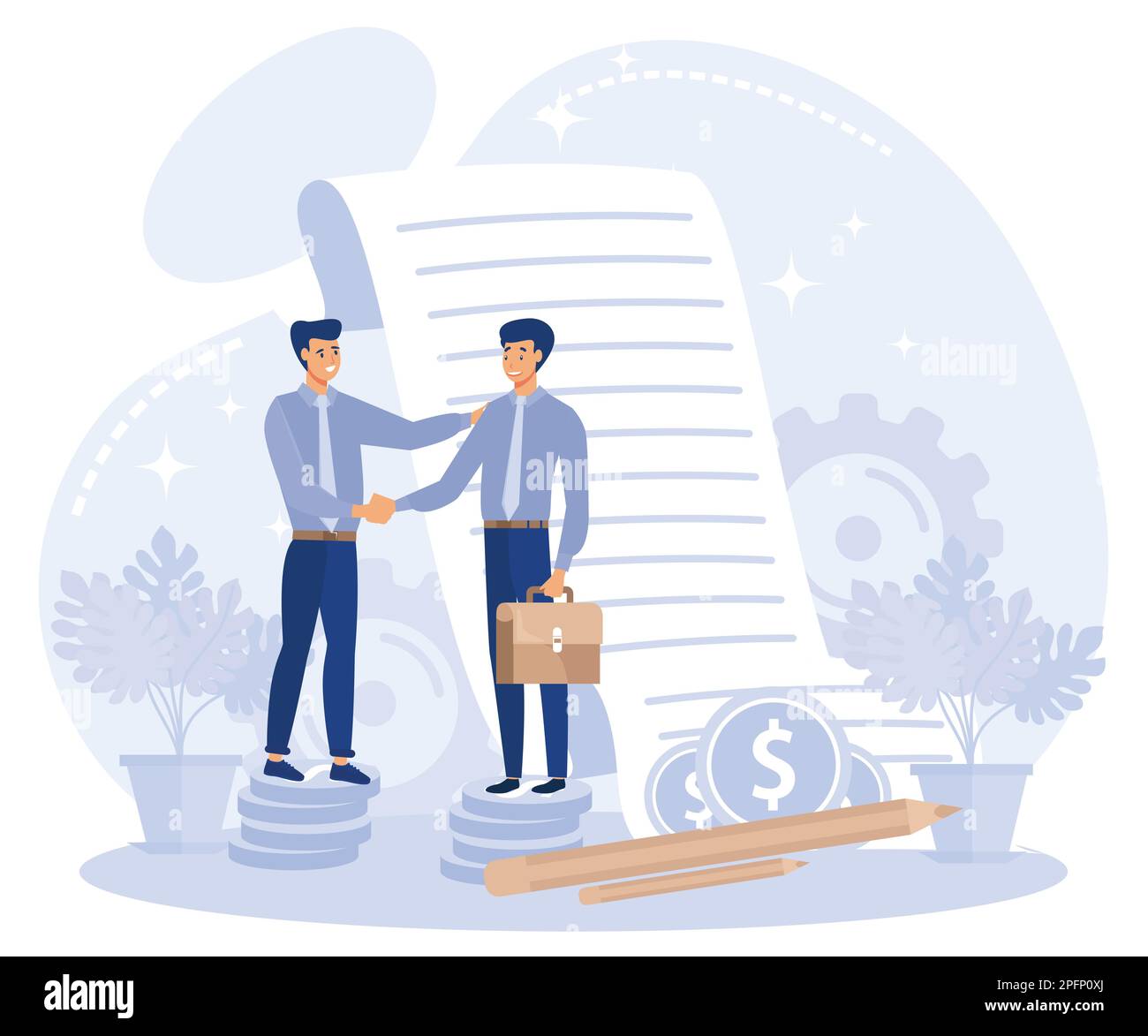 Venture funding concept, partners signing contract, making deal, flat ...