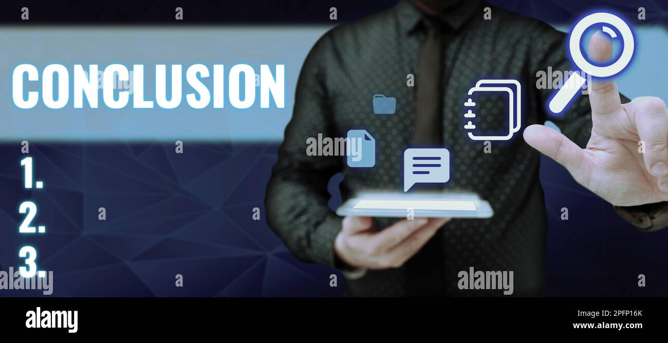 Hand writing sign Conclusion. Business overview Results analysis Final ...