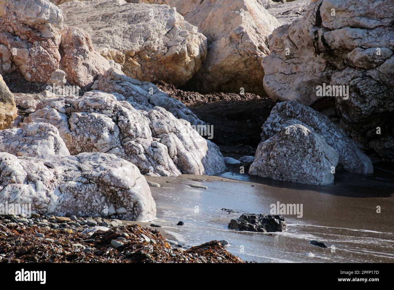 Marble deposit on the beach of the Rock of Aphrodite Petra tou Romiou ...