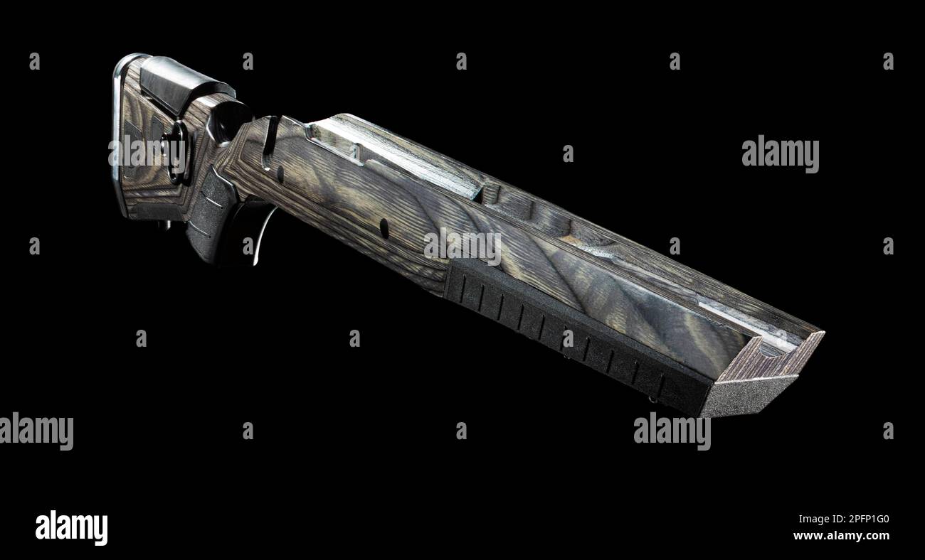 Wood stock for a bolt action rifle on a black background Stock Photo ...