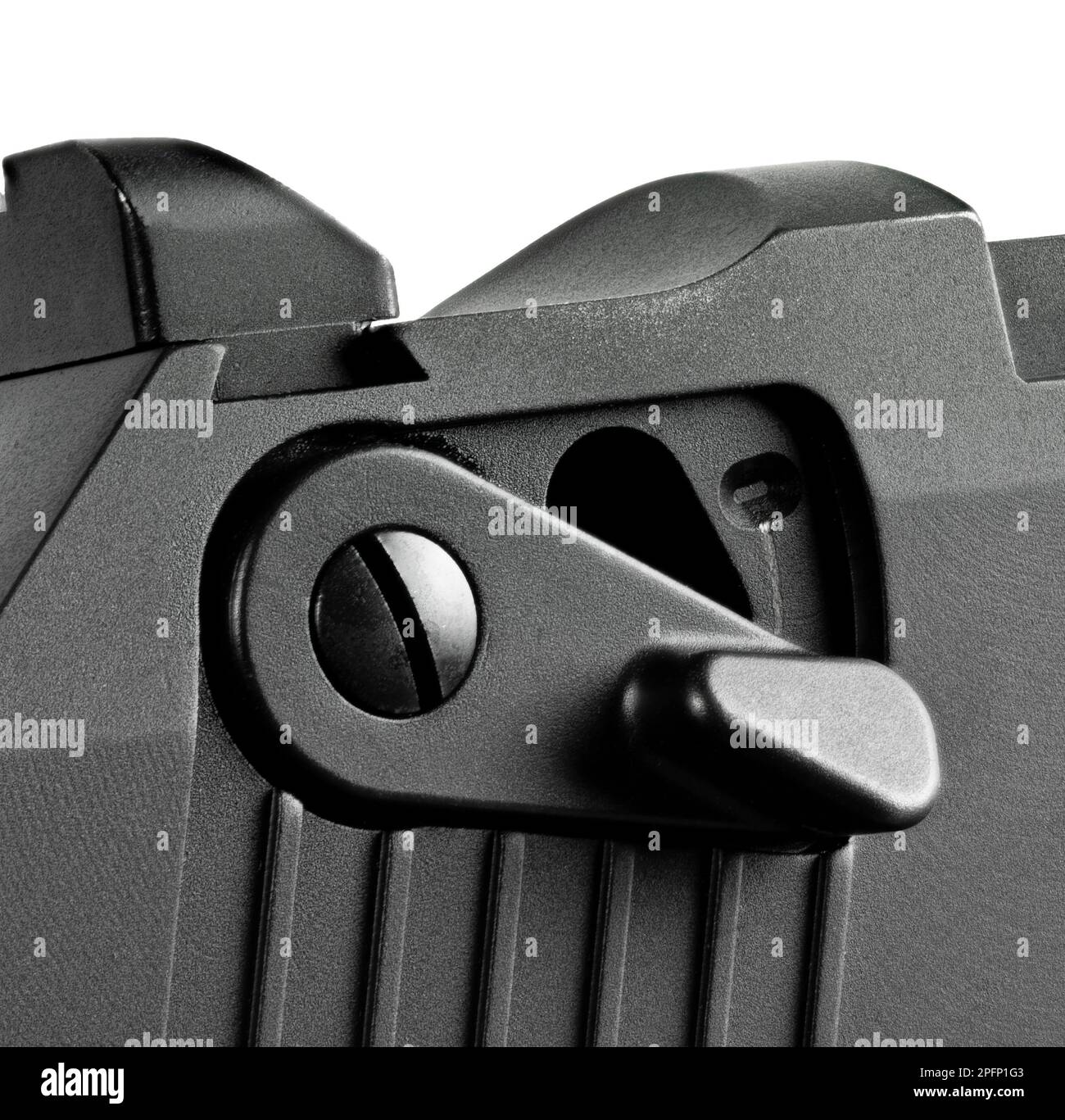 Semi-auto handgun safety that is isolated on white Stock Photo - Alamy