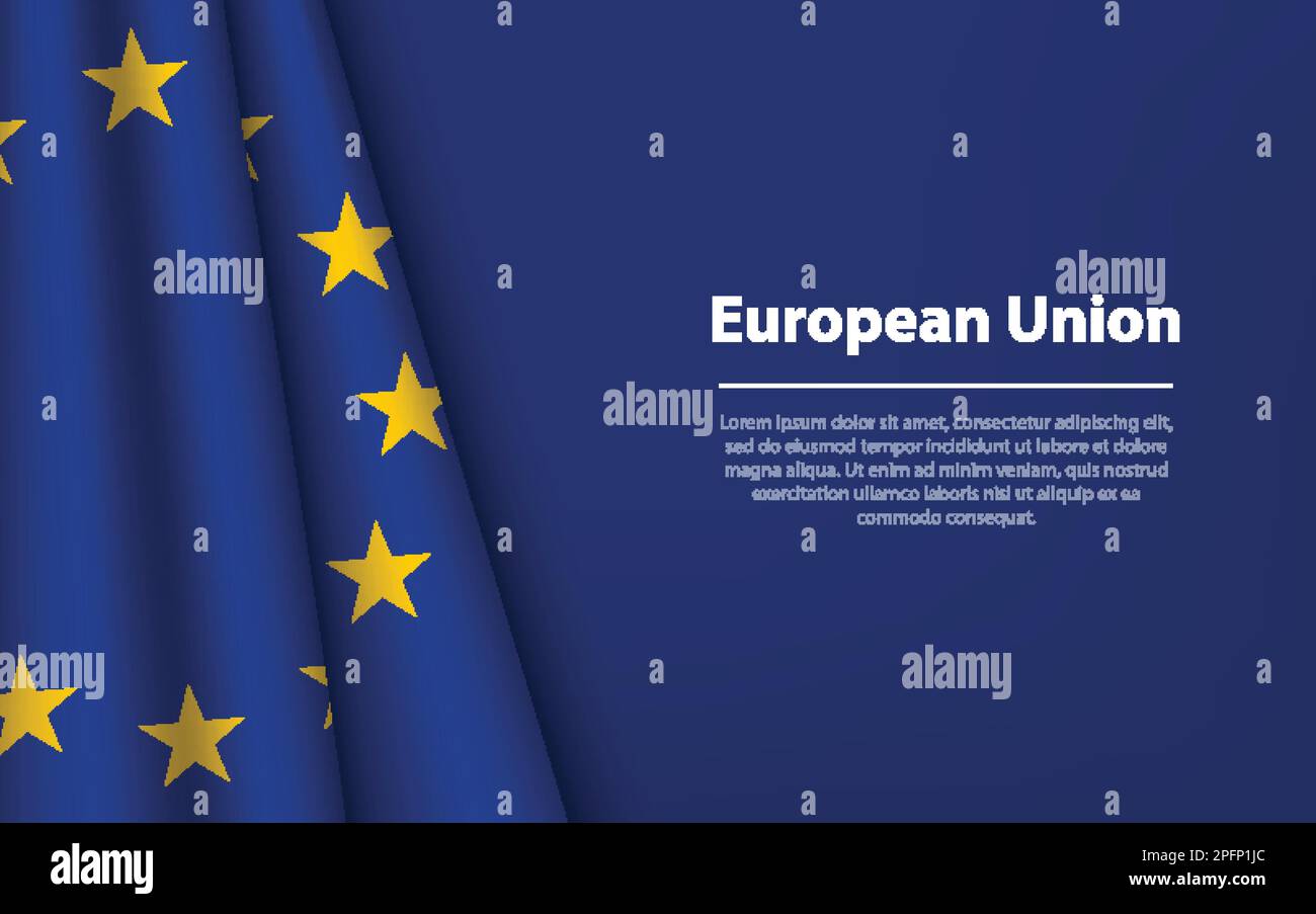 Wave flag of European Union with copyspace background. Banner or ribbon ...