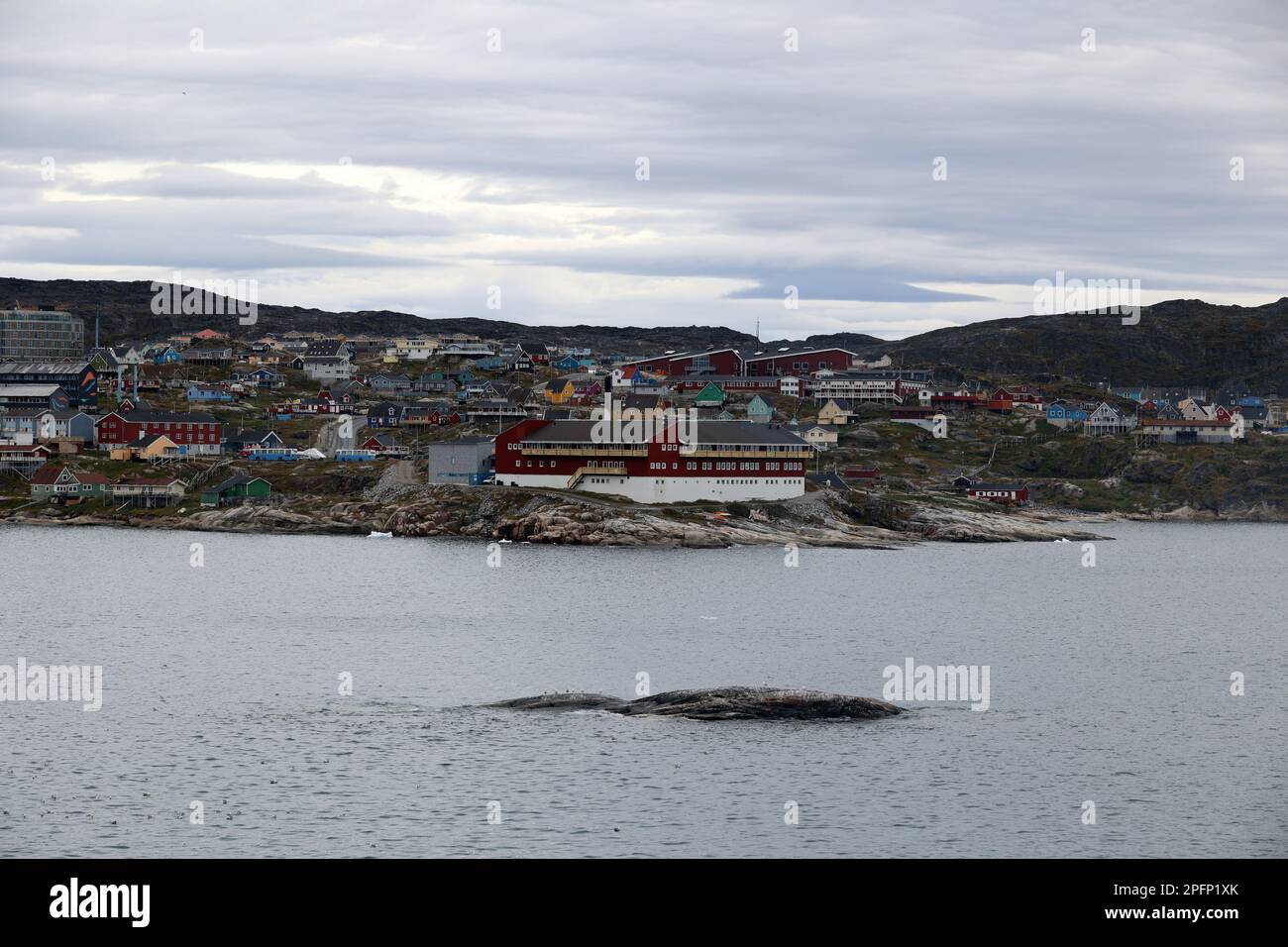 View of the colorful houses on the coast of Ilulissat, Greenland ...