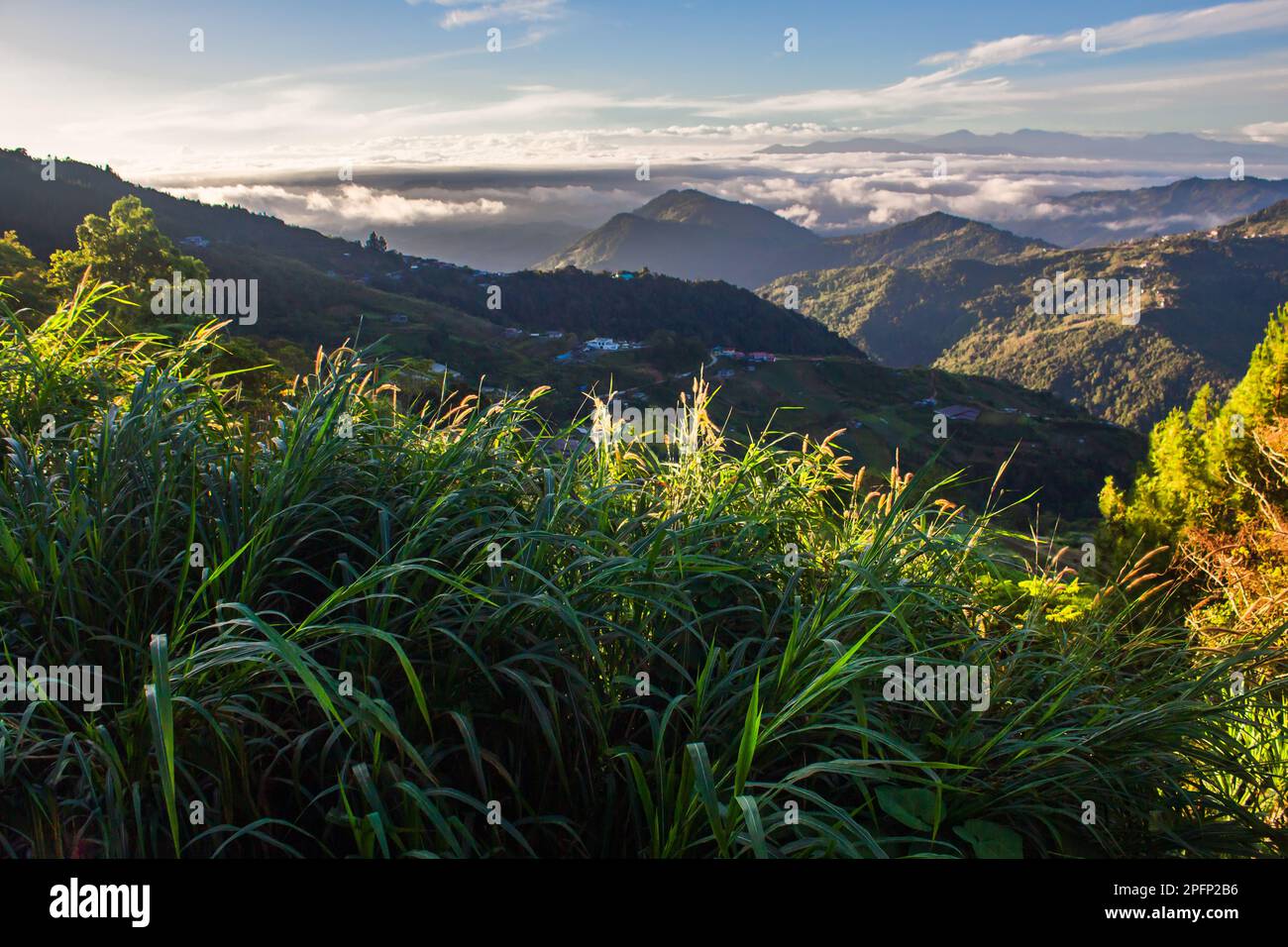 Beautiful valley view of crocker mountain range in the island of Borneo ...
