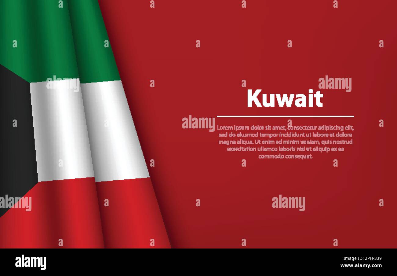 Wave flag of Kuwait with copyspace background. Banner or ribbon vector ...
