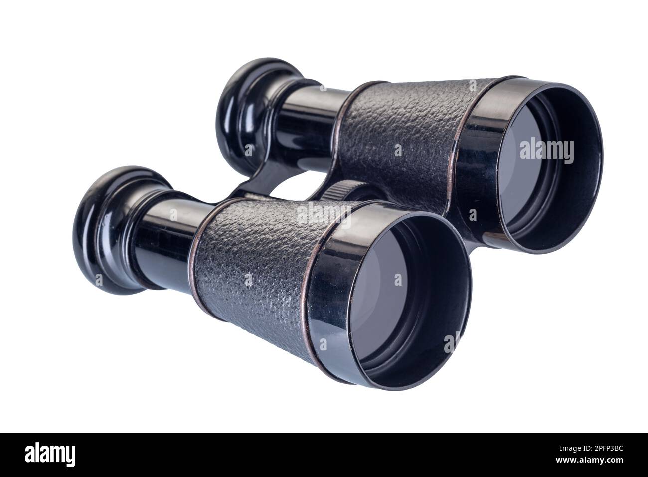 Vintage retro black binoculars isolated on white with clipping path ...