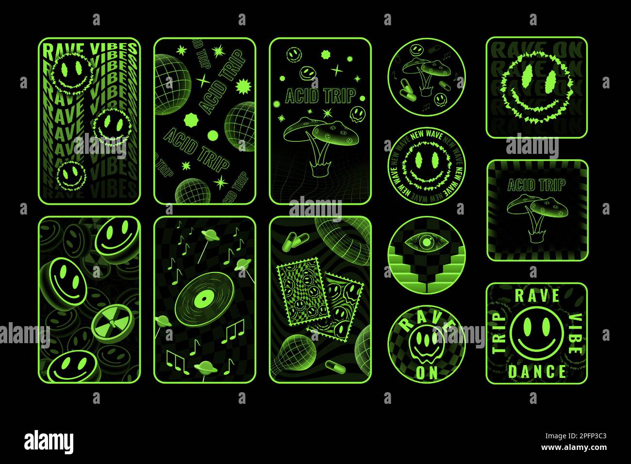 Trippy smiles, psychedelic y2k stickers. Acid 90s melt graphic, toxic ...