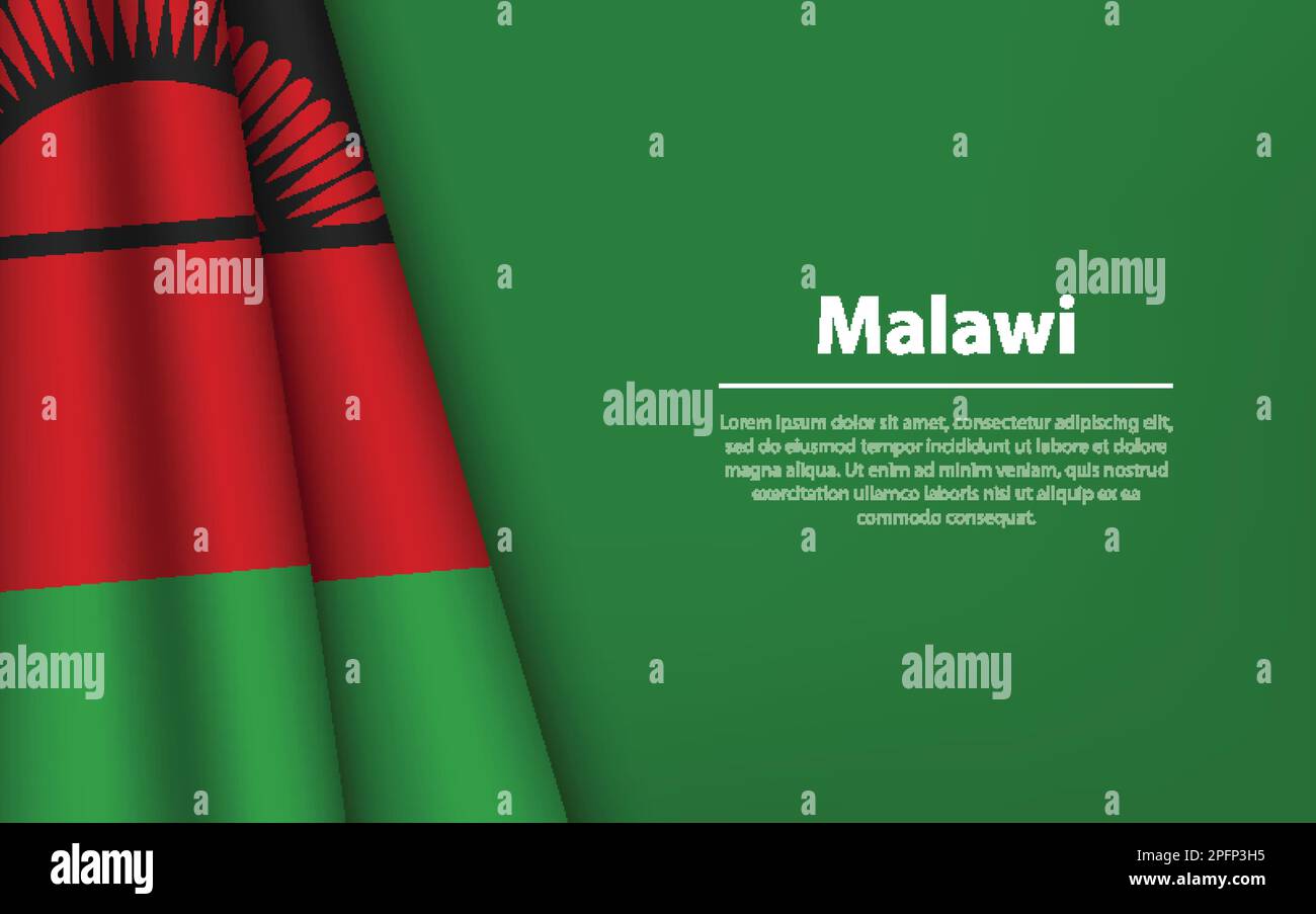 Wave flag of Malawi with copyspace background. Banner or ribbon vector template for independence ...
