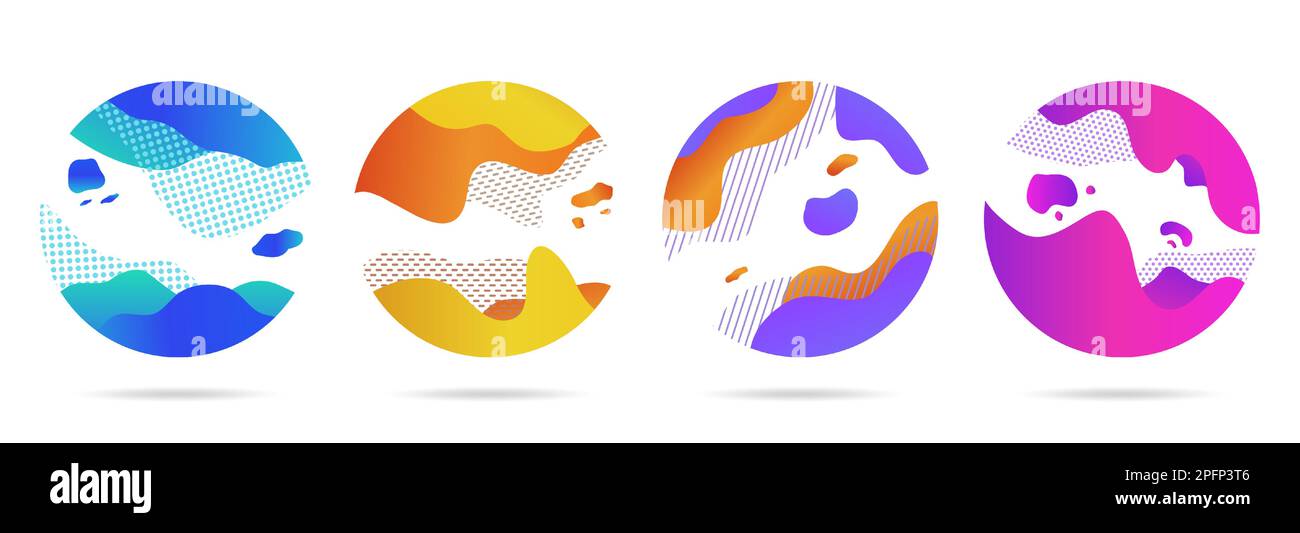 Circle liquid shapes, blend round elements, forming. Graphic eco ...