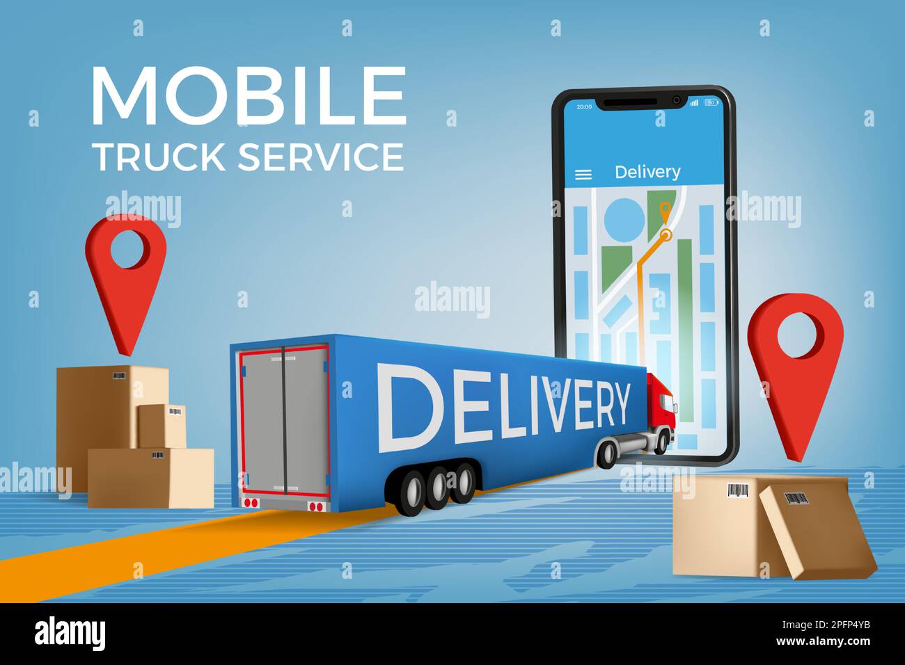 Online shop transport delivery banner design. Mobile application truck ...