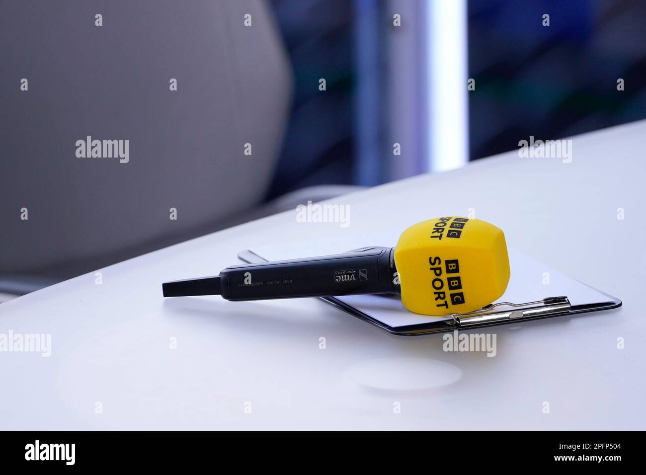 General view of a BBC Sport microphone before the 2023 Guinness 6 ...