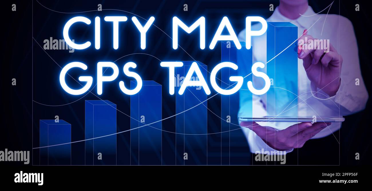 Hand writing sign City Map Gps Tags. Business concept global ...