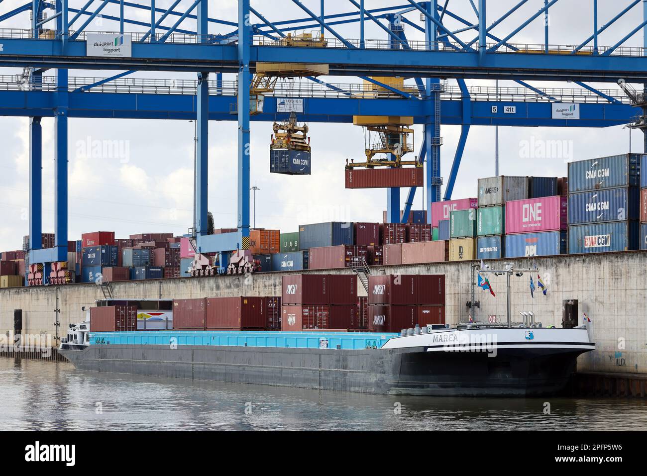 Duisburg, North Rhine-Westphalia, Germany - Port of Duisburg, container ...