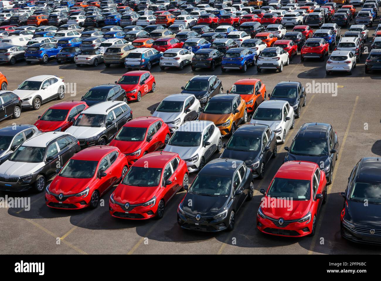 Duisburg, North Rhine-Westphalia, Germany - new cars, transshipment ...