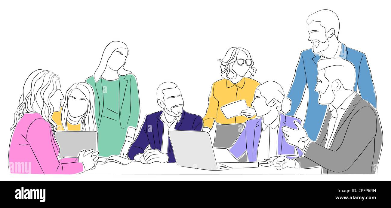 Business team members work together vector drawing Stock Vector Image ...