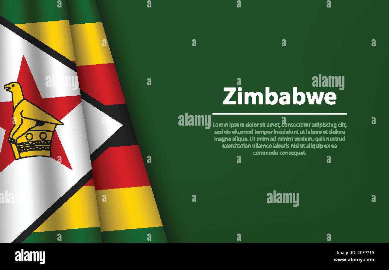 Wave flag of Zimbabwe with copyspace background. Banner or ribbon ...