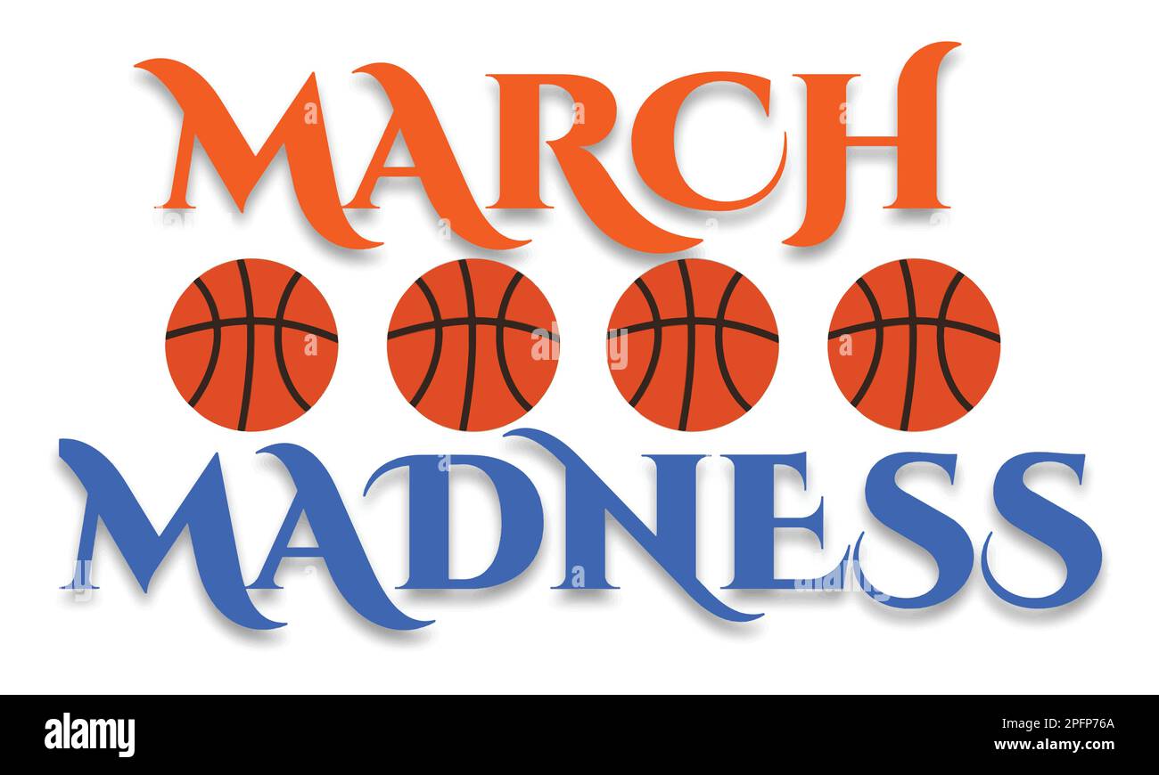 March madness poster. Handwritten text with Sport balls isolated on ...