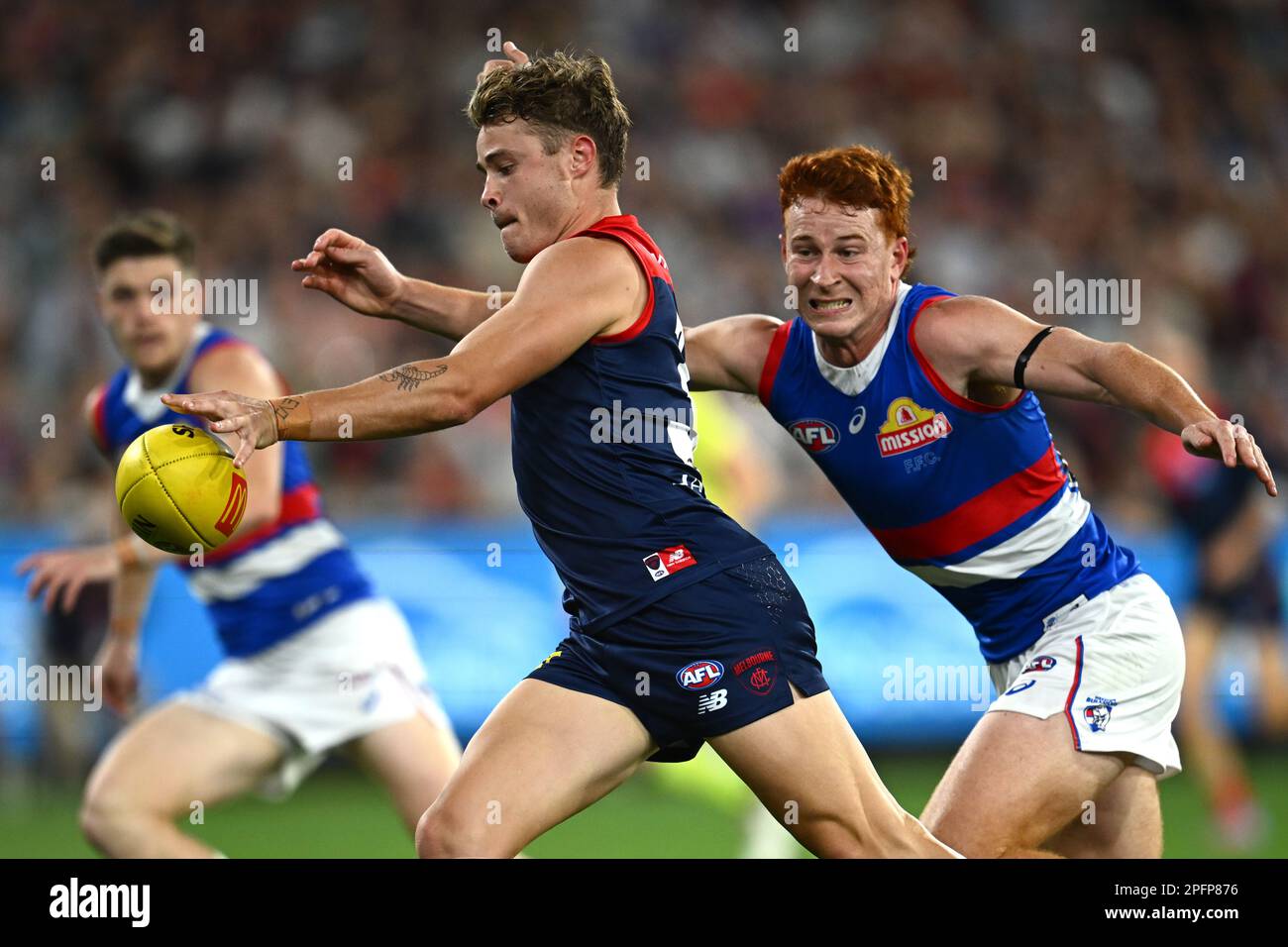 Kade Chandler of Melbourne during the AFL Round 1 match between the ...