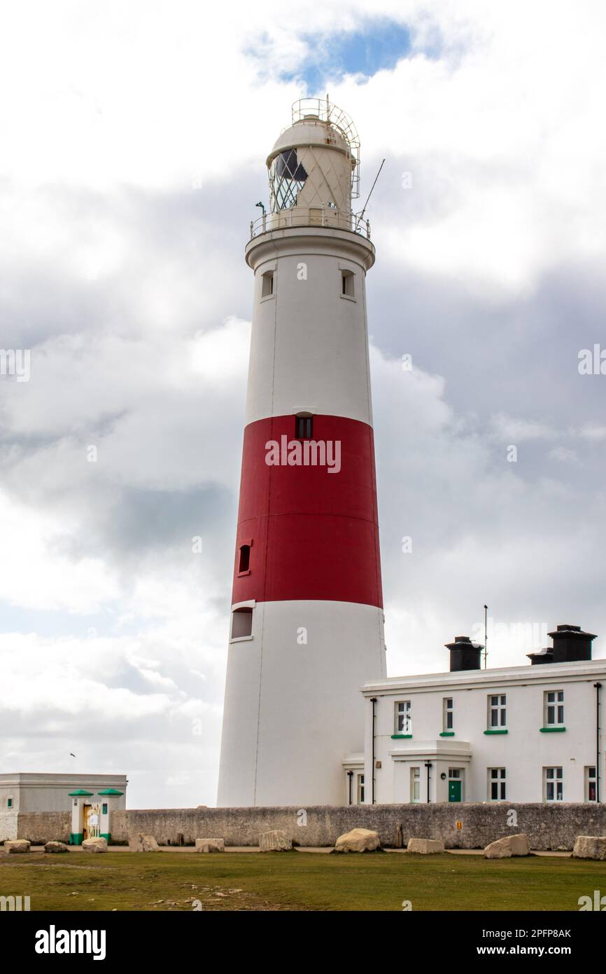 Portland Bill lighthouse on the Isle of Portland in Dorset on a cloudy ...