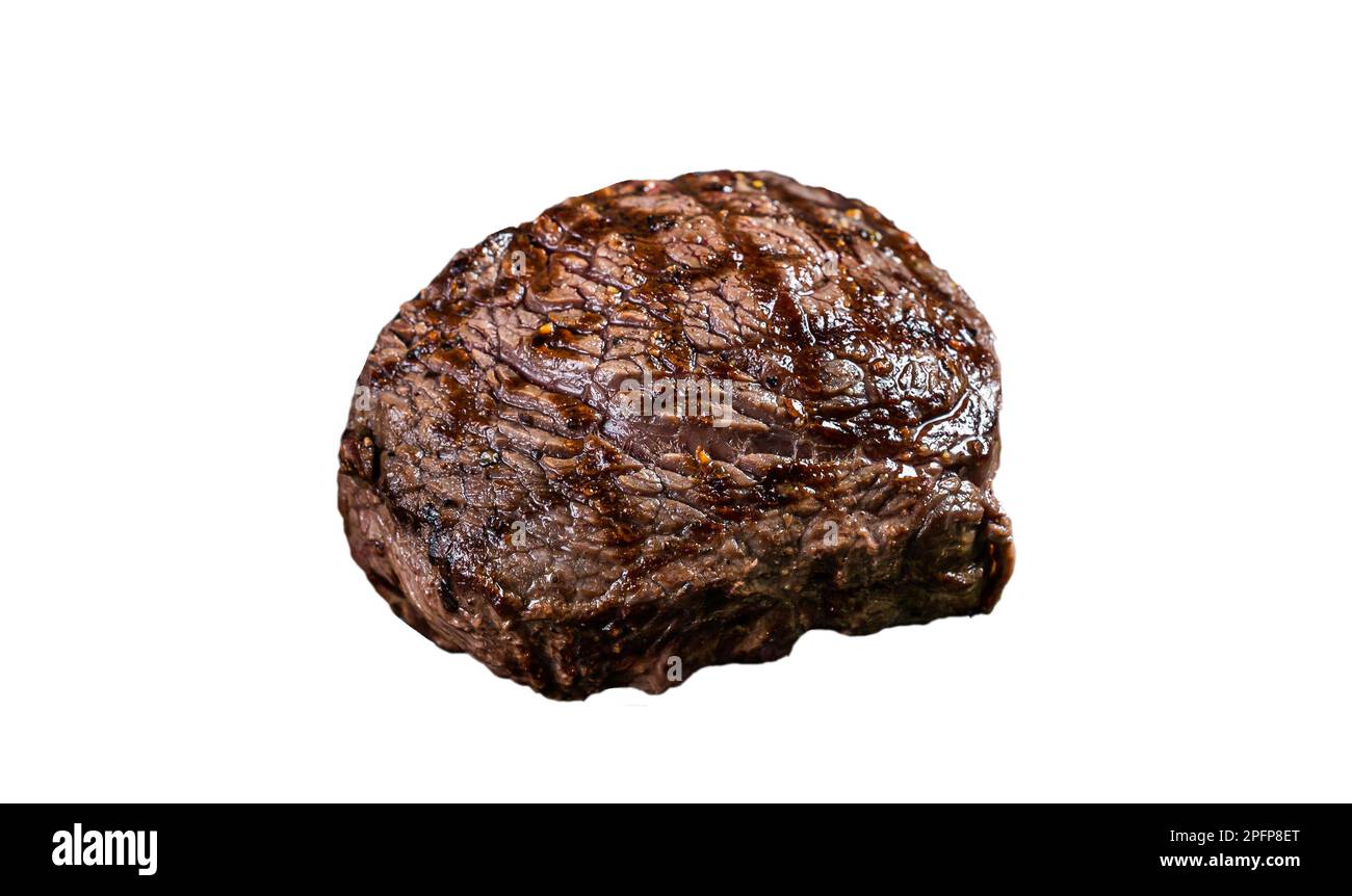 Grilled Rump steak with spices, cooked beef meat. Isolated on white ...