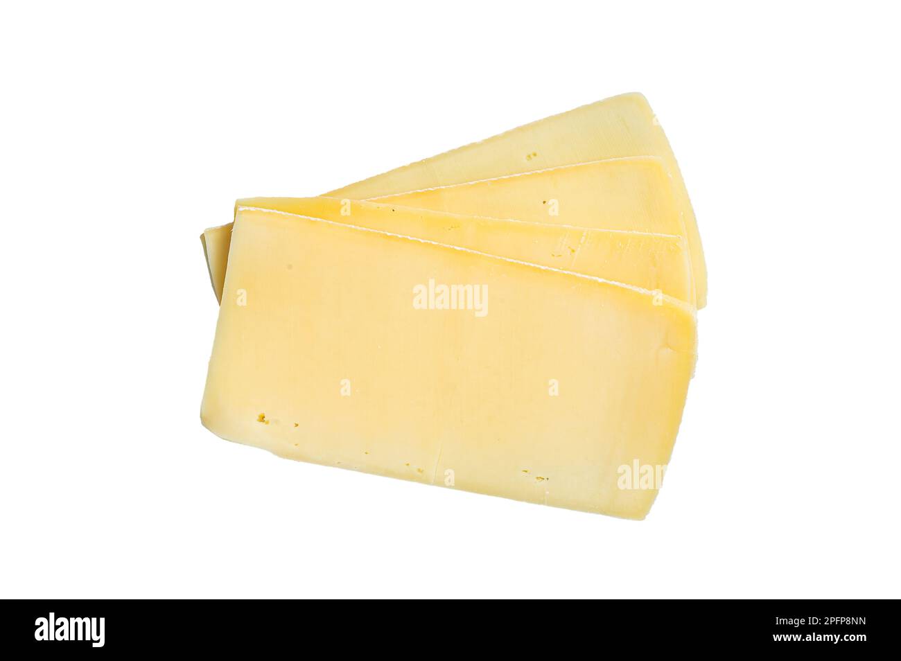 Uncooked Raclette Swiss cheese slices. Isolated on white background ...