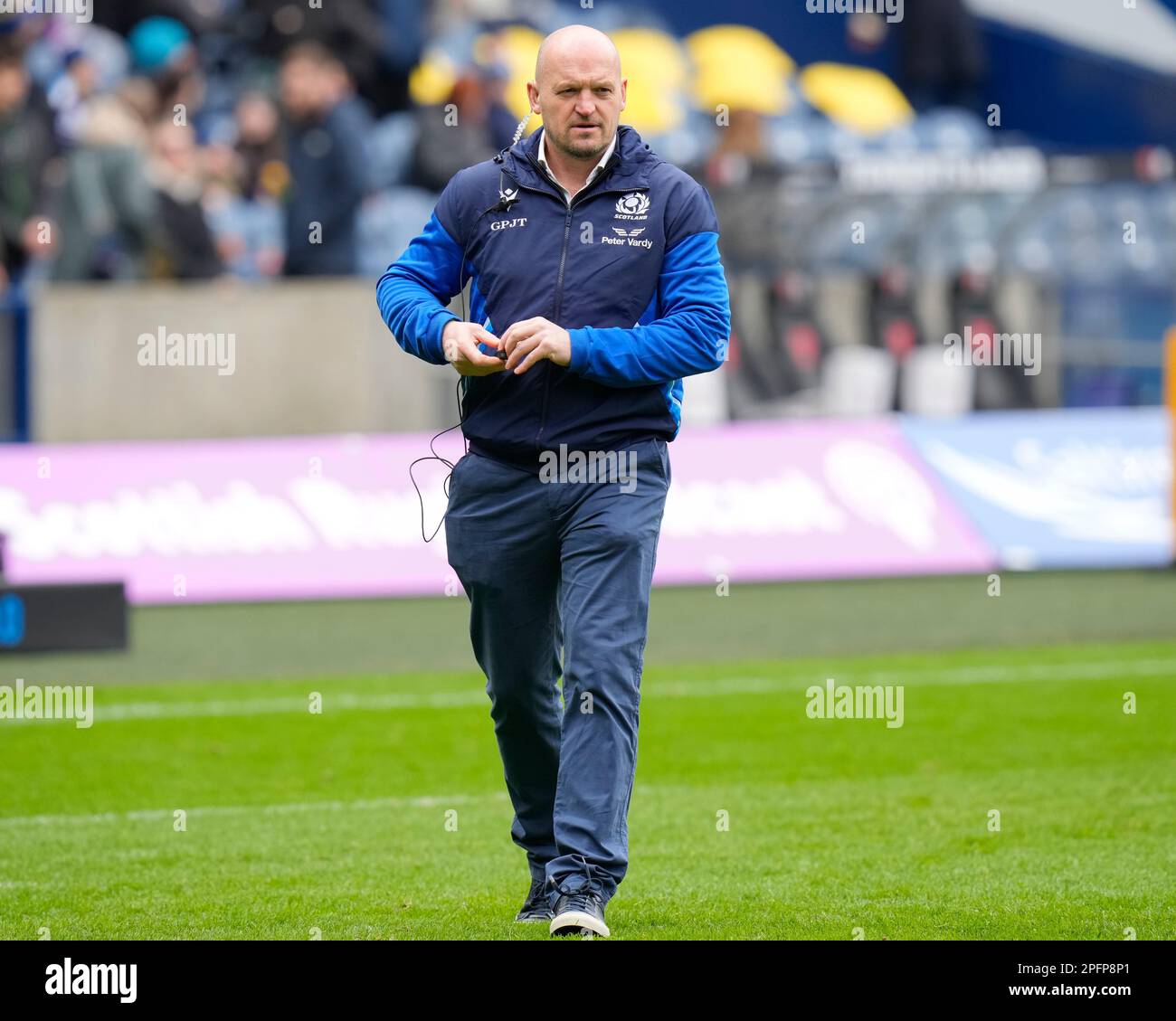 Scotland head coach, Gregor Townsend watches his players warm up before ...